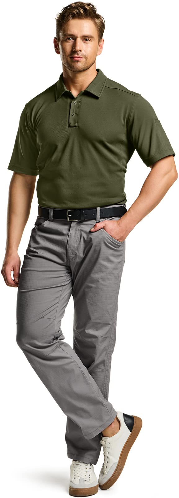 CQR Men's Polo Shirts, Tactical Short Sleeve Golf Performance Shirts, Lightweight Dry Fit UPF 50+ Pique, Frost Essential Army Green, X-Large