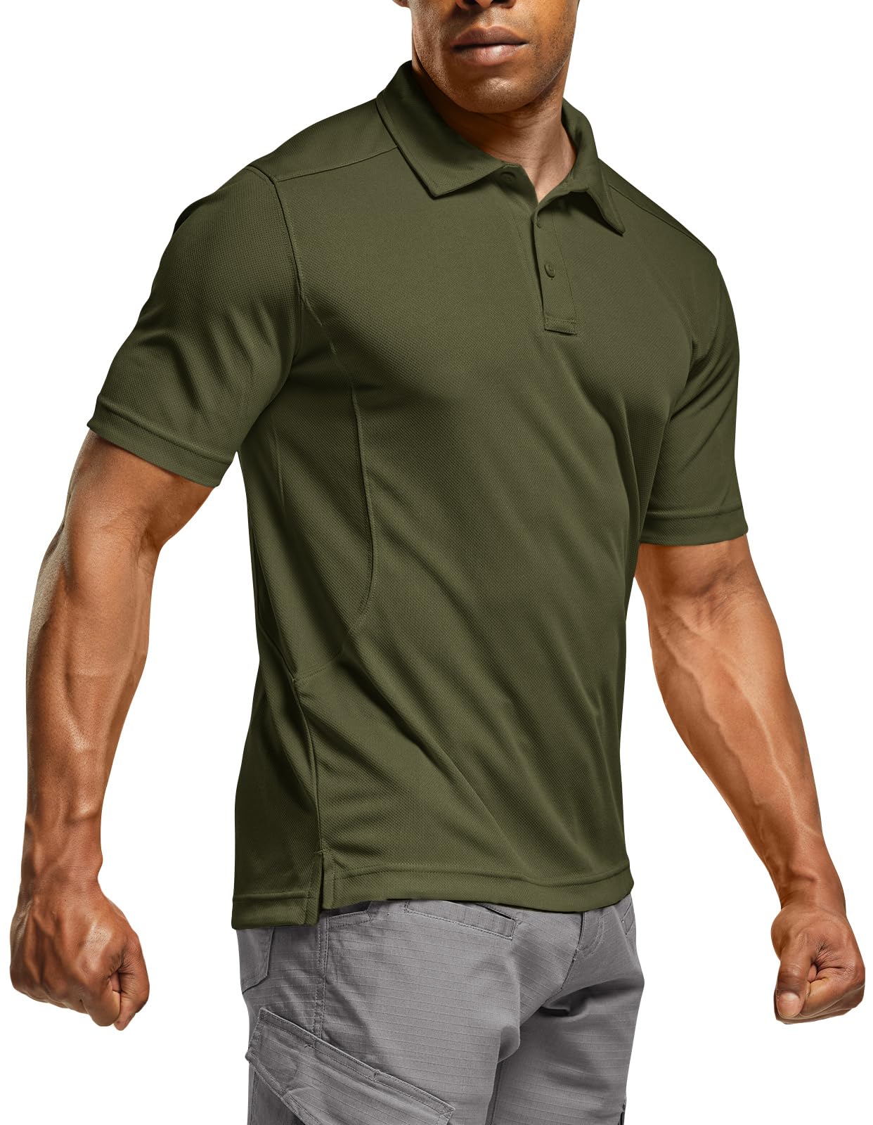 CQR Men's Polo Shirts, Tactical Short Sleeve Golf Performance Shirts, Lightweight Dry Fit UPF 50+ Pique, Frost Essential Army Green, X-Large