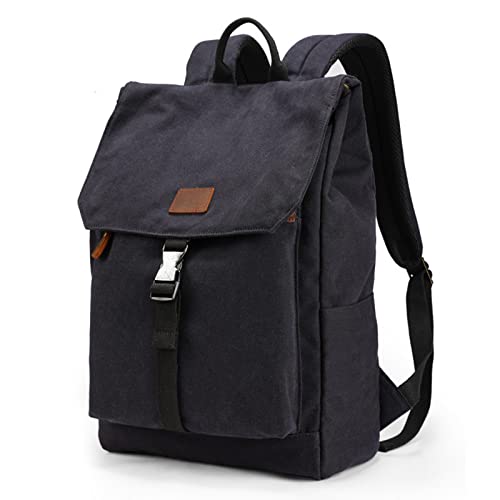 XINCADA Canvas Laptop Backpack Travel Backpack Rucksack for Men Women School College Bookbag Fits 15.6" Laptop Vintage Backpacks Daypack for Traveling Work School, Blue black