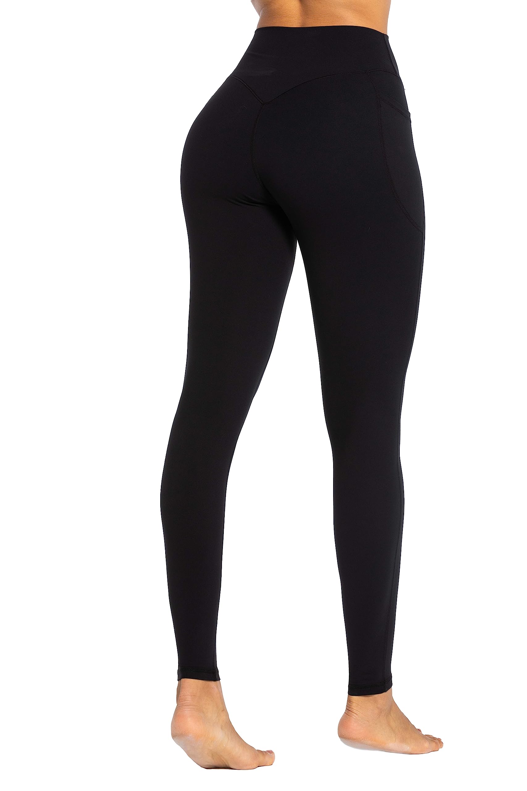 Sunzel No Front Seam Workout Leggings for Women with Pockets, High Waisted Compression Yoga Pants with Tummy Control 26" Black Large