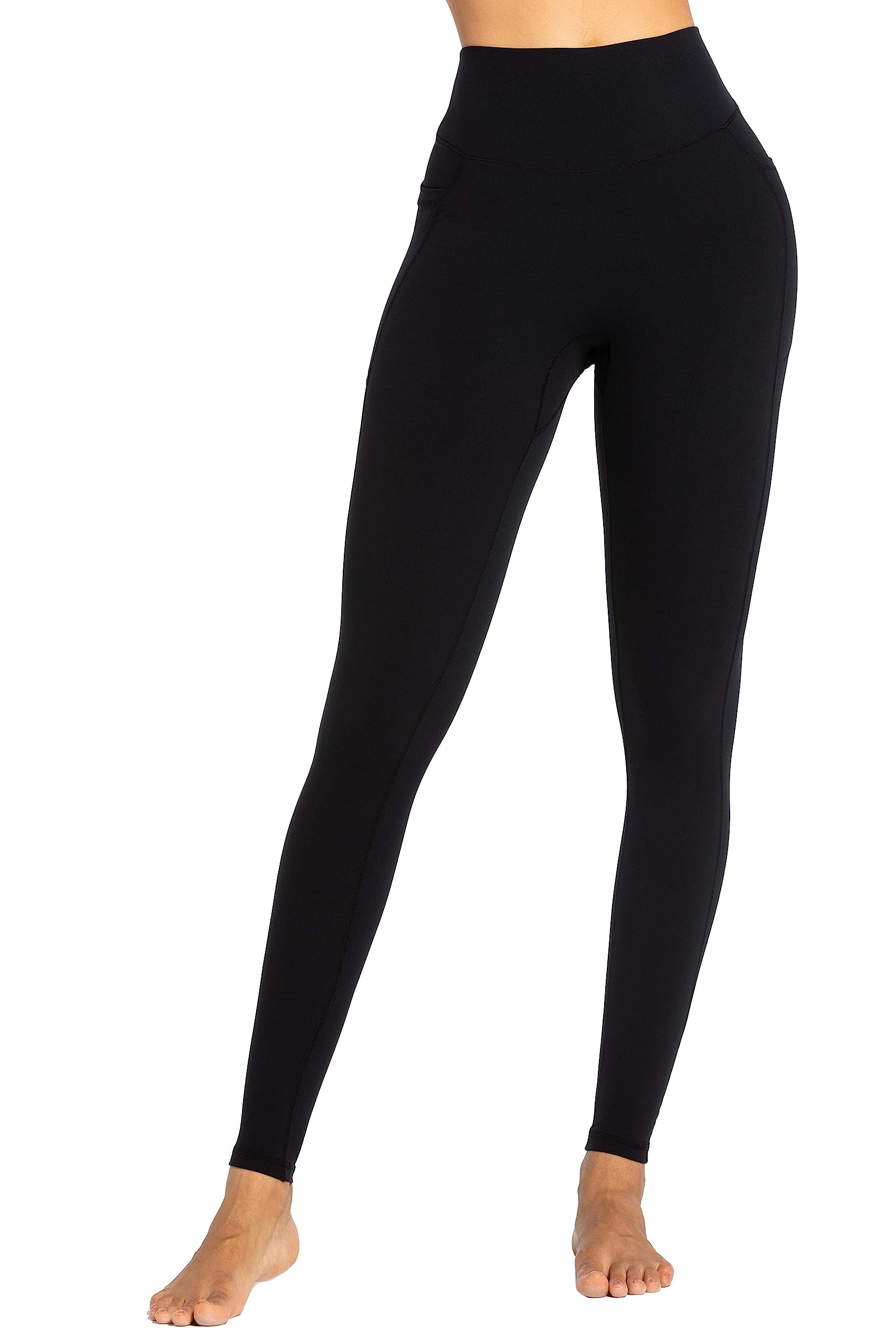 Sunzel No Front Seam Workout Leggings for Women with Pockets, High Waisted Compression Yoga Pants with Tummy Control 26" Black Large