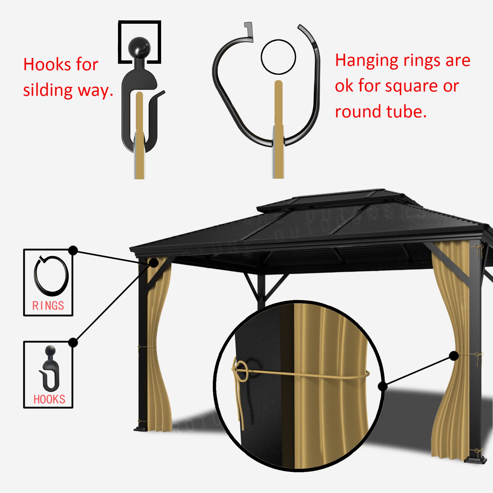 SunCula Replacement 10'x12'- One Panel Gazebo Curtain Waterproof, Universal Privacy Shade Curtains Side Wall with Zipper for Patio, Backyard, Garden 10'x12' or 12'x12' Outdoor -Khaki(Only Curtains)
