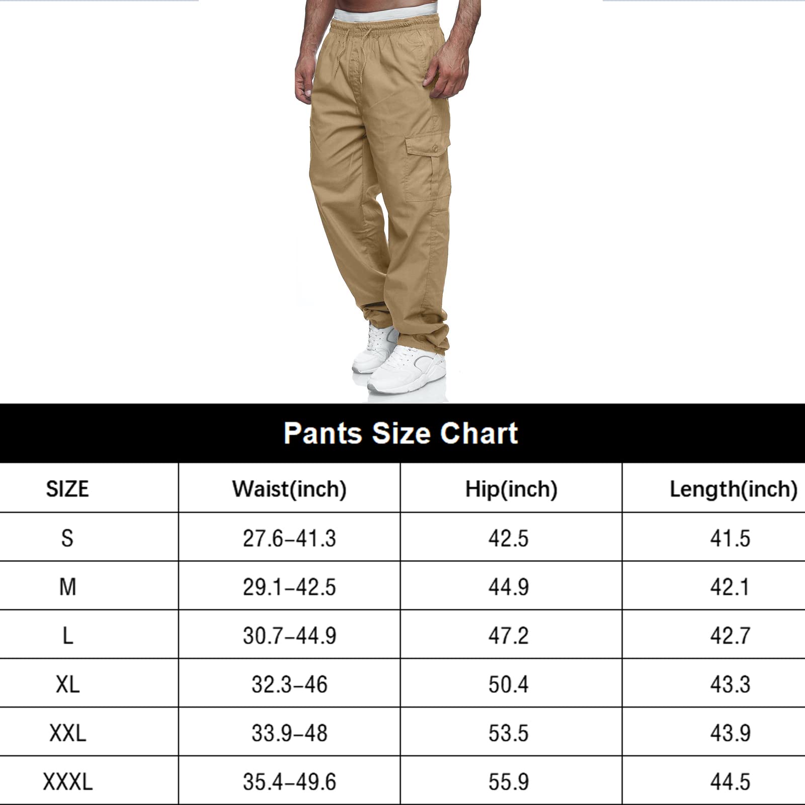 WZIKAI Mens Cargo Pants Relaxed Fit Drawstring Joggers Sweatpants for Men Workout Casual Long Trousers Khaki XXXL