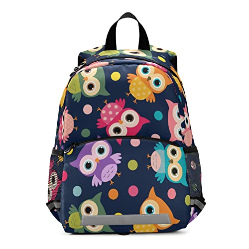 ALAZA Cute Owl Print Animal Polka Dot Kids Toddler Backpack Purse for Girls Boys Kindergarten Preschool School Bag w/ Chest Clip Leash Reflective Strip