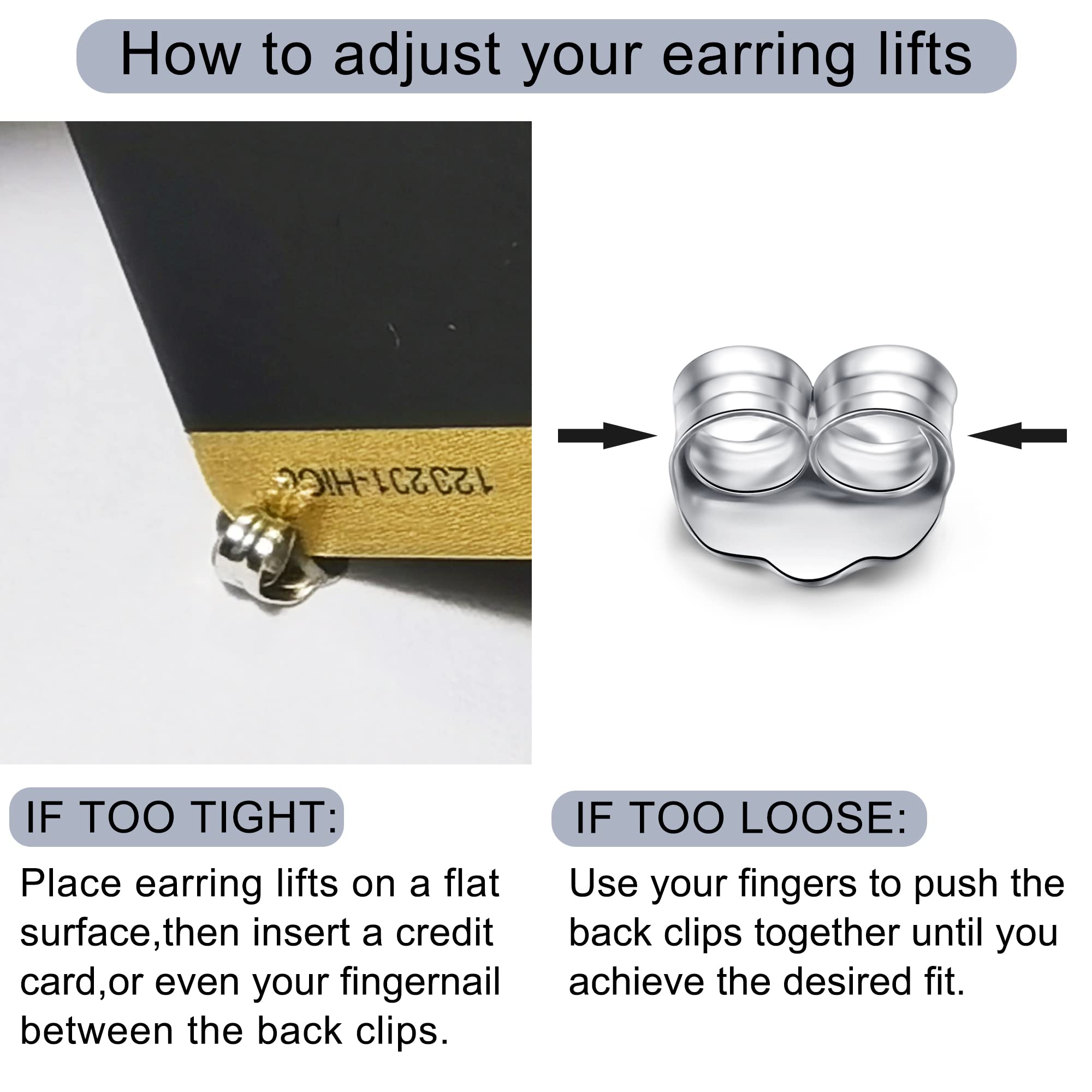 White Gold Earring Backs 14K Solid Gold 0.17 Grams AU585 Butterfly Real Earrings Backs Replacements for Studs 585 Hypoallergenic Pierced Secure