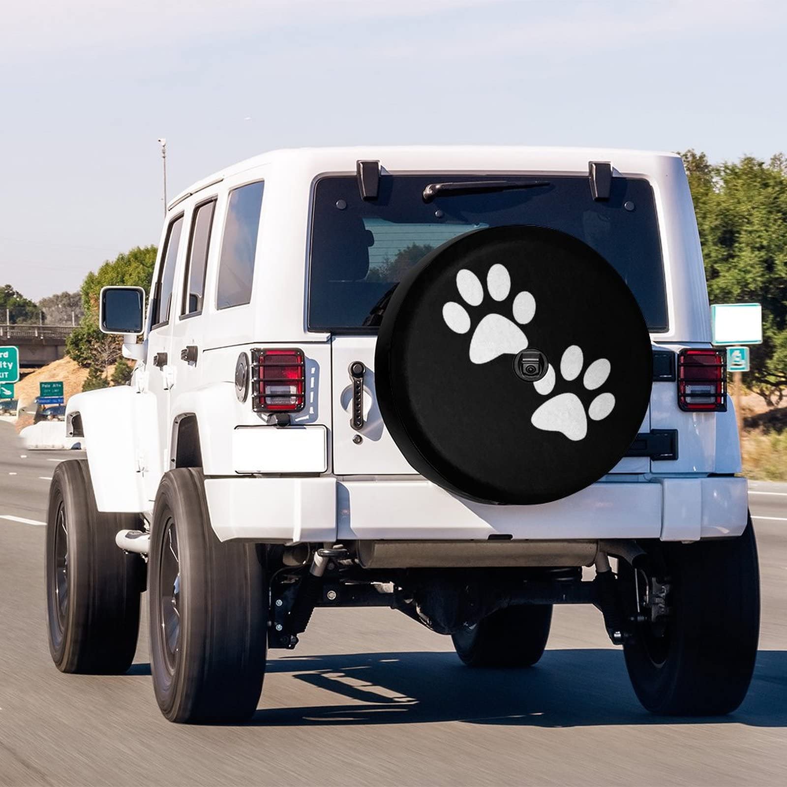 Foruidea Paw Print Spare Tire Cover with Backup Camera Hole Wheel Tire Cover Fit Trailer, RV, SUV and Many Vehicle 17inch