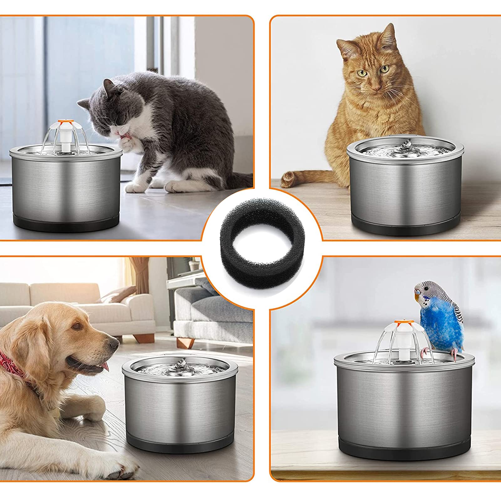 12 Pieces Pet Fountain Foam Filters Round Sponge Black Filter Foam Pet Cat Fountain Replacement Filter for 2.5 L/ 84 oz Stainless Steel Cat Fountain Pet Drinking Water