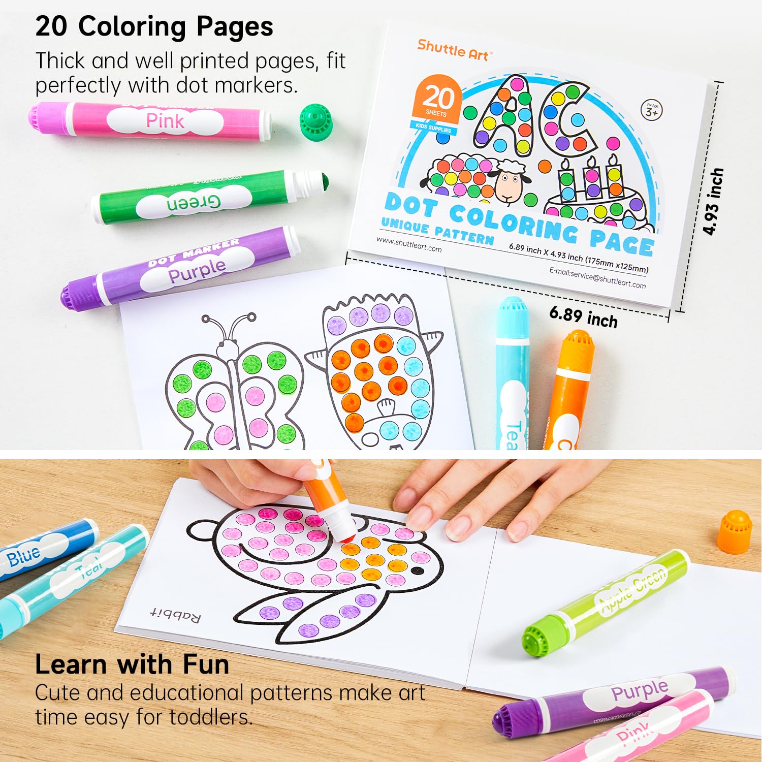 Shuttle Art Washable Dot Markers 36 Colors with Free Activity Book, Fun Art Supplies for Kids Toddlers and Preschoolers, Non Toxic Water-Based Paint Daubers, Dot Art Markers