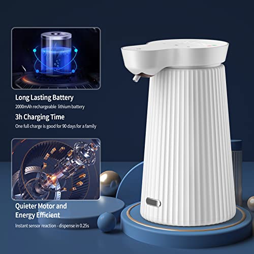 HYHome 17oz/500ml Touchless Automatic Soap Dispenser, Foaming Soap Dispenser 3-level Adjustable, Display of Dispensing Level, Battery Level, Time, Low Liquid Reminder Suitable for Kitchen and Bathroom