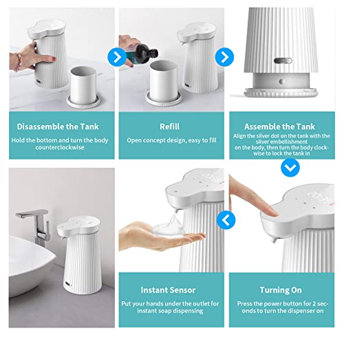 HYHome 17oz/500ml Touchless Automatic Soap Dispenser, Foaming Soap Dispenser 3-level Adjustable, Display of Dispensing Level, Battery Level, Time, Low Liquid Reminder Suitable for Kitchen and Bathroom