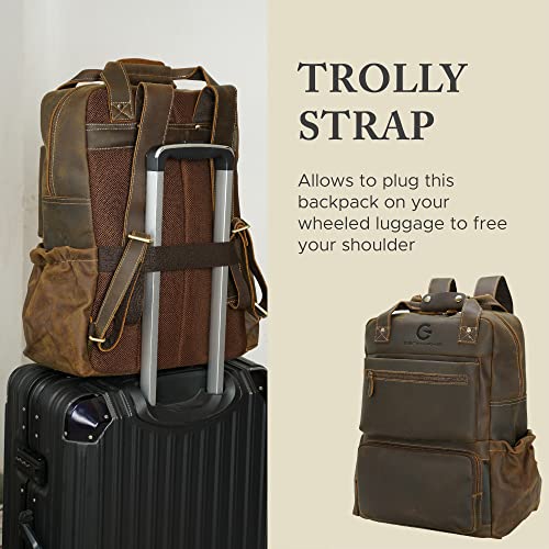 GENMARKS Sultana Backpack (Dark Brown) - Genuine Leather Bag with Multiple Pockets - Convertible Purse Bag for Travel, Work, College, Gym & Hiking - Stylish Luggage Backpack for Books & 15.6” Laptop