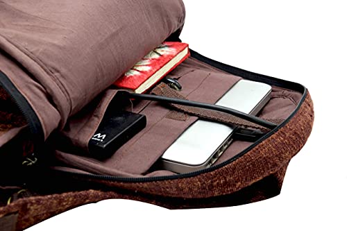 KHUSI Durable Natural Organic Hemp Backpack - Strong Premium Quality Construction & Large Storage Travel Size Design Shoulder Bag - Perfect for Traveling School Laptop Carrying Usage