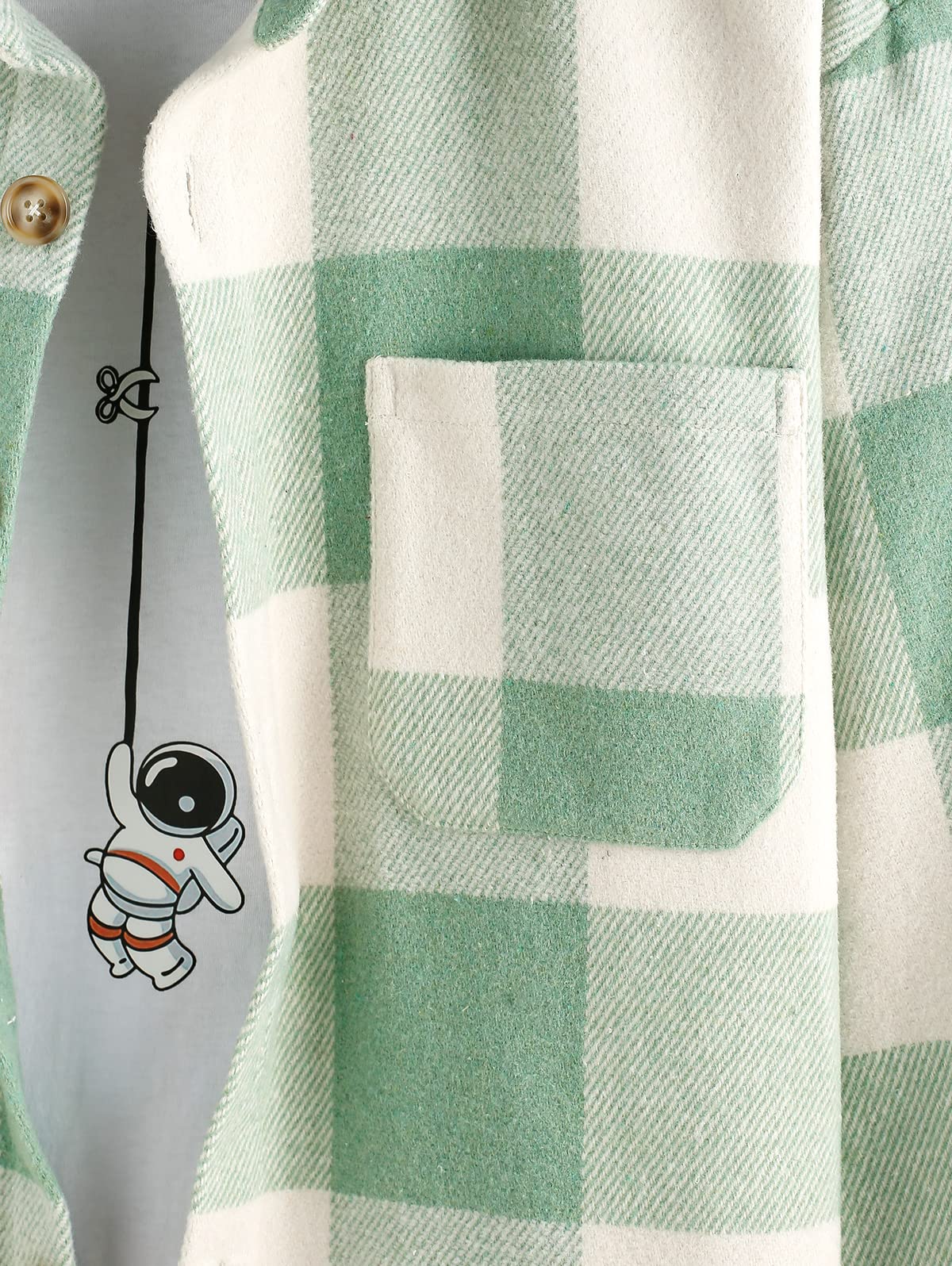 ZAFUL Men's Plaids Shirt Long Sleeve Button Down Lightweight Flannel Jacket Casual Shirt Shacket Classic Flannel Shirts(Plaid-Light Green,M)