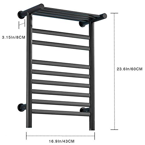 Bathroom Towel Warmer Electric Heated Towel Rack, Matte Black Towel Warmer Bathroom 304 Stainless Steel Electric Towel Rack Radiator Wall Mounted 89W Heated Towel Rail with Waterproof LED Switch, Bath