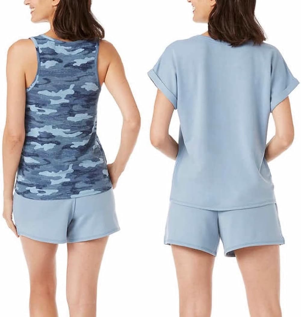 Lucky Brand Women's 3 Piece Pajama Lounge Set, Tee, Tank, & Short (US, Alpha, Medium, Regular, Regular, Faded Denim)