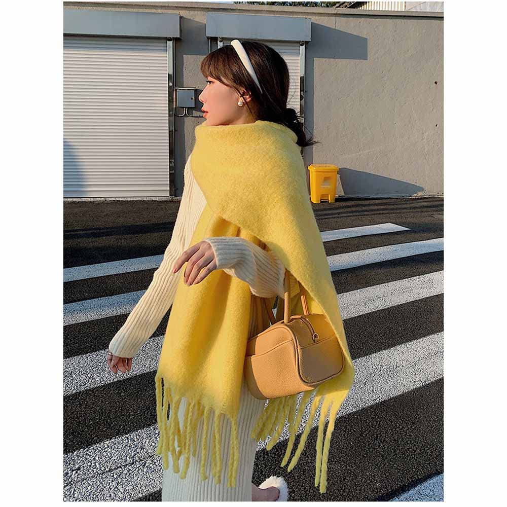 OUNIYA Large Chunky Scarf Oversized Fluffy Scarves Cashmere Feel Blanket Soft Big Wool Thick Winter Warm Women (yellow)
