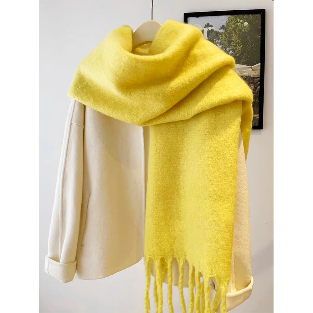 OUNIYA Large Chunky Scarf Oversized Fluffy Scarves Cashmere Feel Blanket Soft Big Wool Thick Winter Warm Women (yellow)