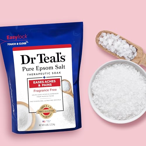Dr Teal's Pure Epsom Magnesium Salt Soak, Fragrance Free, 6 lbs (Pack of 6)