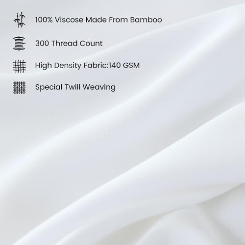 Rosecret Queen Size Duvet Cover Set,White Duvet Cover Queen Bedding Set Soft and Cooling,100% Viscose Derived from Bamboo,1 Duvet Cover 2 Pillowcases with Corner Ties,Button Closure,White(Full/Queen)