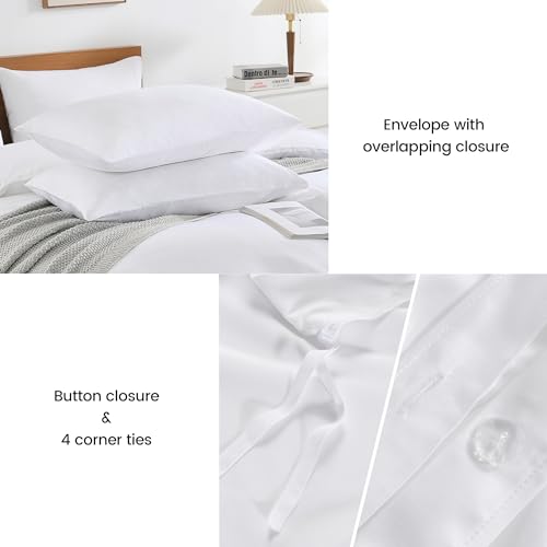 Rosecret Queen Size Duvet Cover Set,White Duvet Cover Queen Bedding Set Soft and Cooling,100% Viscose Derived from Bamboo,1 Duvet Cover 2 Pillowcases with Corner Ties,Button Closure,White(Full/Queen)