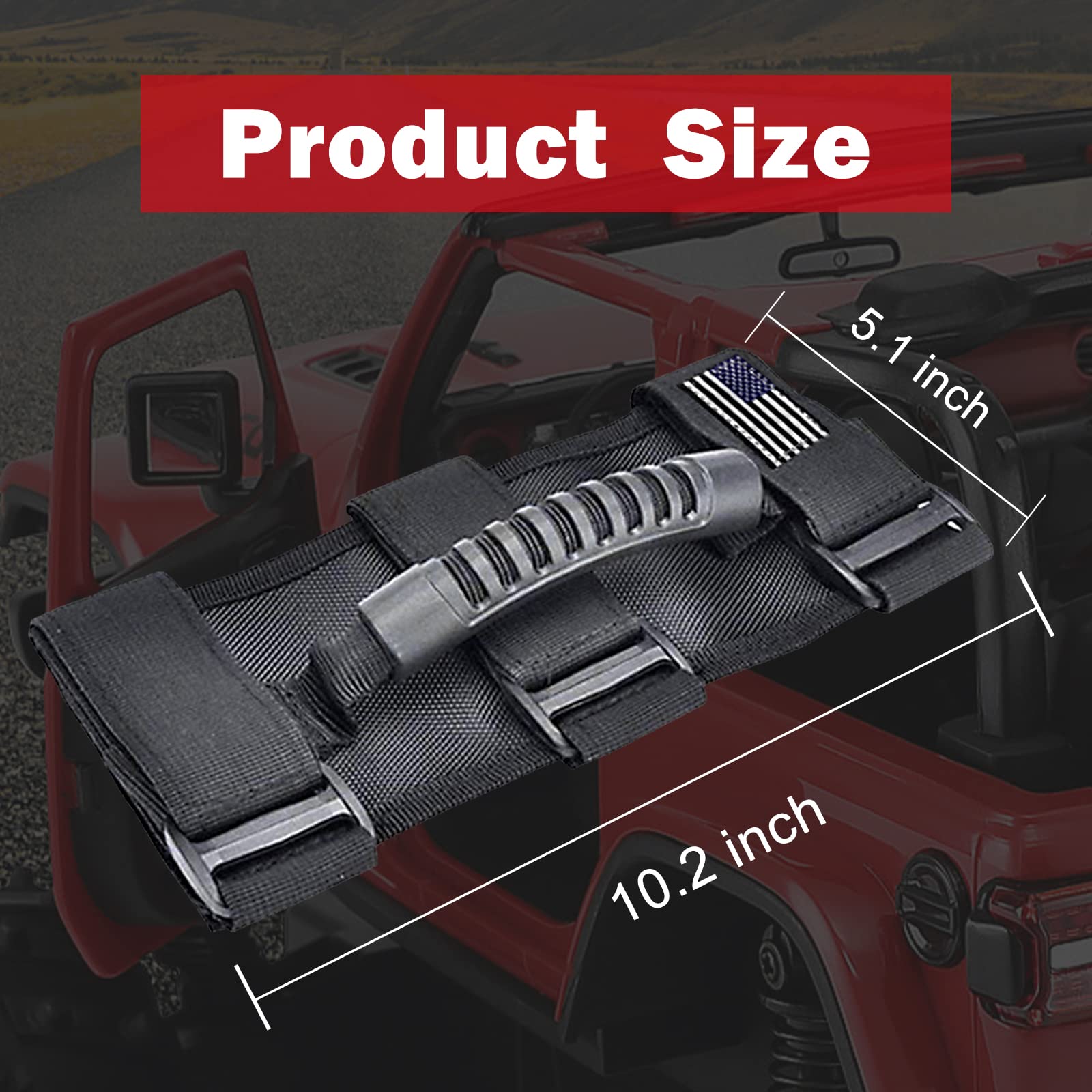 Miytsya 2 Pack Roll Bar Grab Handles Grip Handles, 3 Straps Fixed American Flag Pattern Car Interior Roof Handles Strap, Compatible with Jeep Wrangler TJ YJ JK, for 1987-2022 Models (Black)