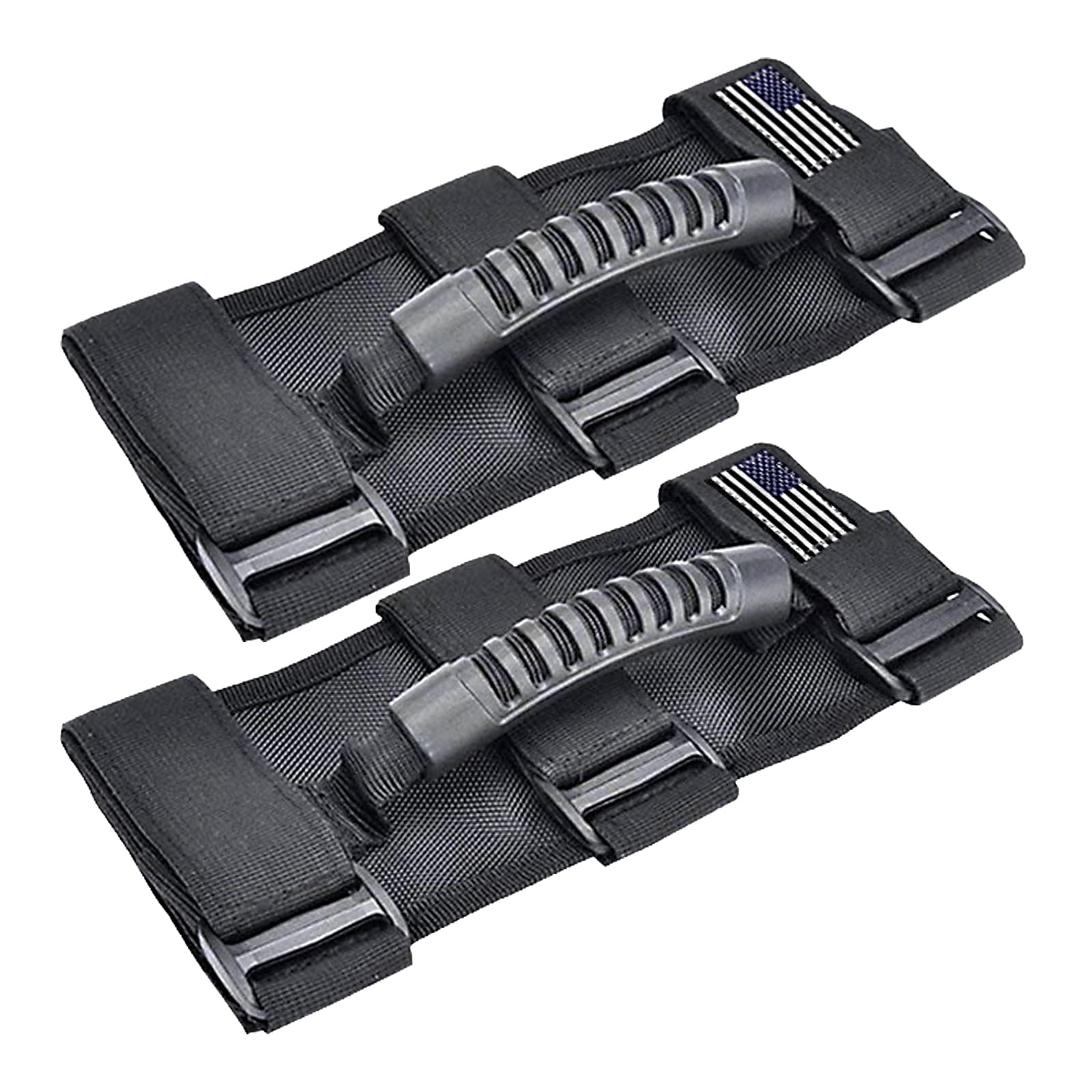 Miytsya 2 Pack Roll Bar Grab Handles Grip Handles, 3 Straps Fixed American Flag Pattern Car Interior Roof Handles Strap, Compatible with Jeep Wrangler TJ YJ JK, for 1987-2022 Models (Black)