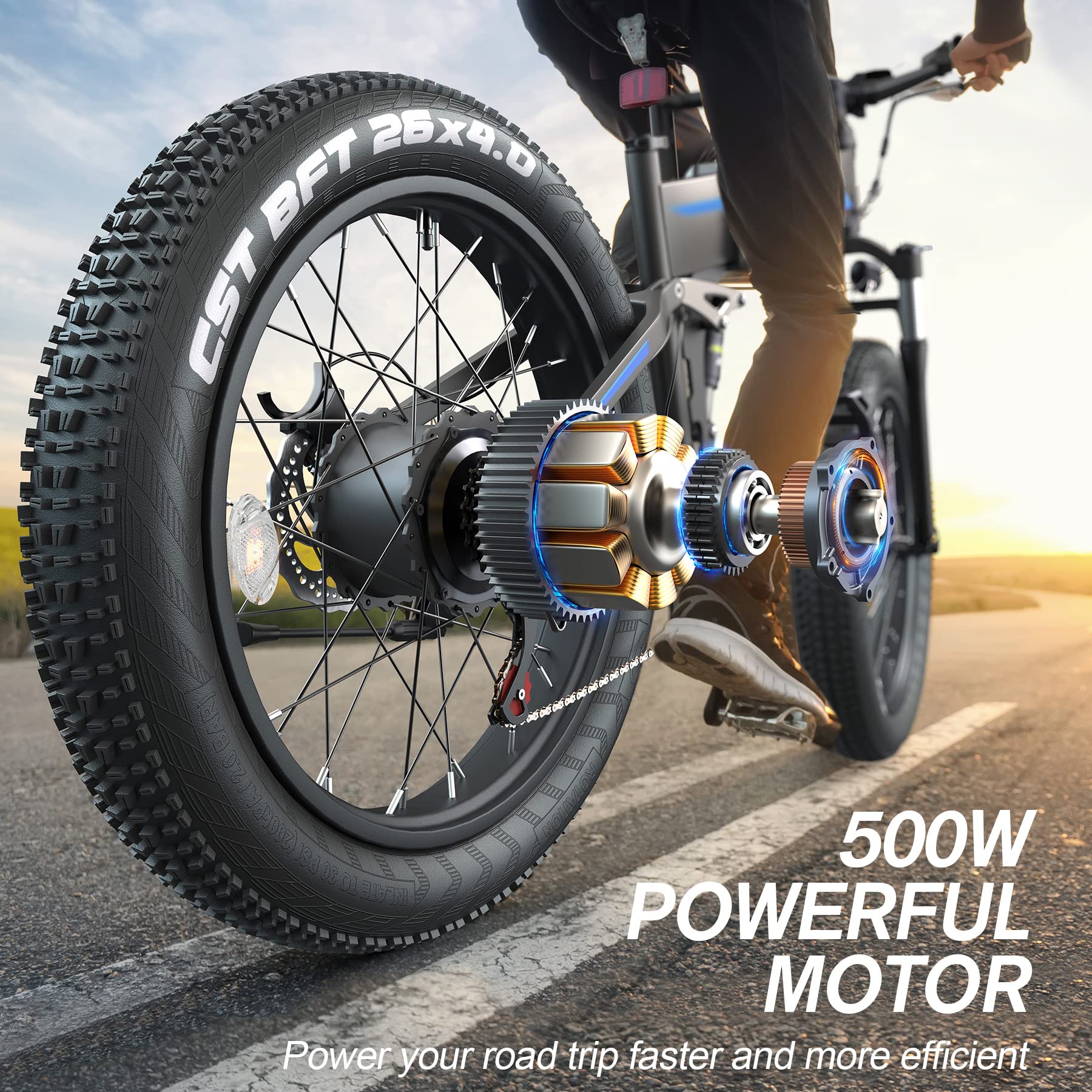 Wooken 26" x4.0 Fat Tire Electric Bike, Folding Electirc Bike for Mountain Commuter, 500W Motor 21.6 MPH, Ebikes for Adults with 48V/10.4Ah Removable Battery, Suspension Fork, 21 Speed Ebike