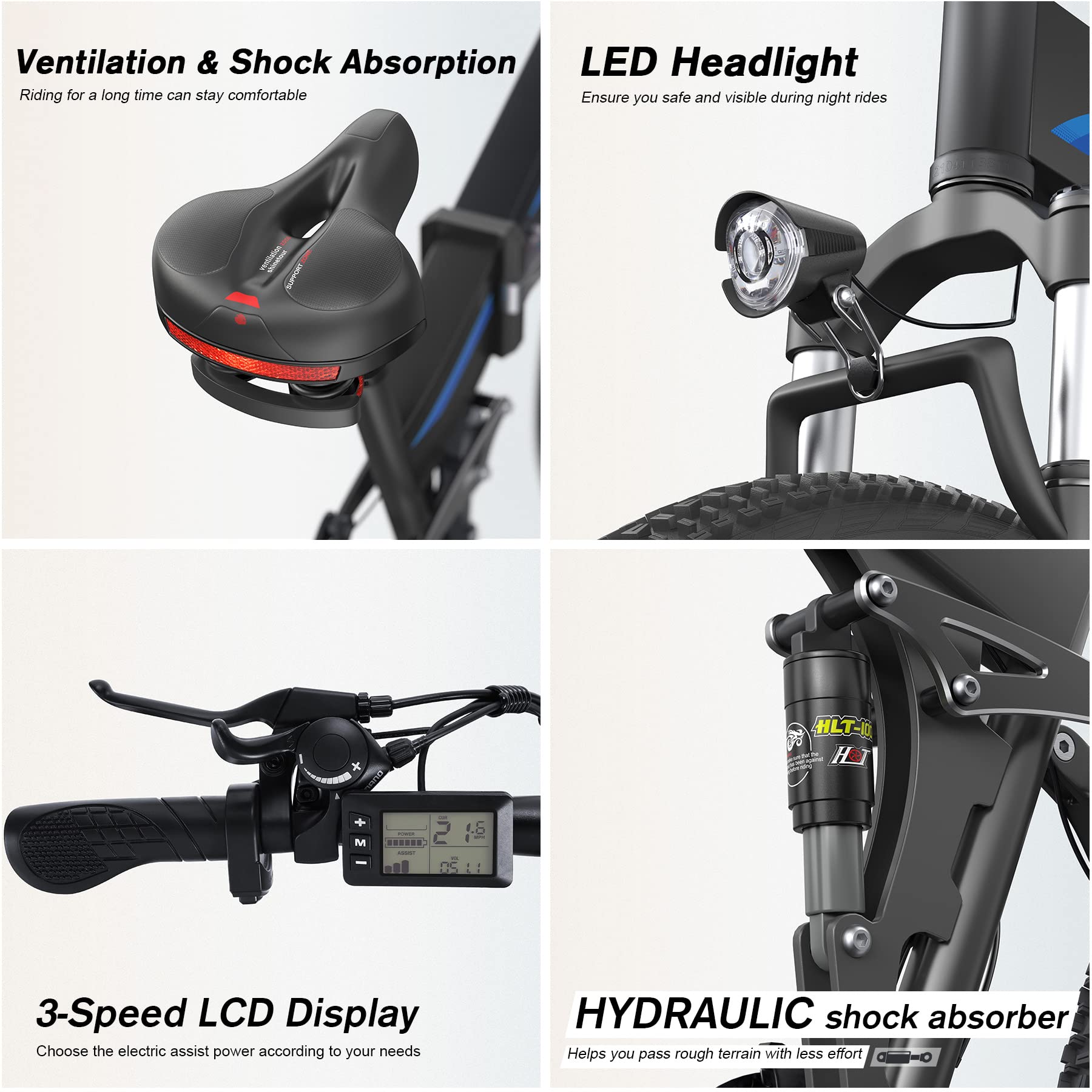 Wooken 26" x4.0 Fat Tire Electric Bike, Folding Electirc Bike for Mountain Commuter, 500W Motor 21.6 MPH, Ebikes for Adults with 48V/10.4Ah Removable Battery, Suspension Fork, 21 Speed Ebike