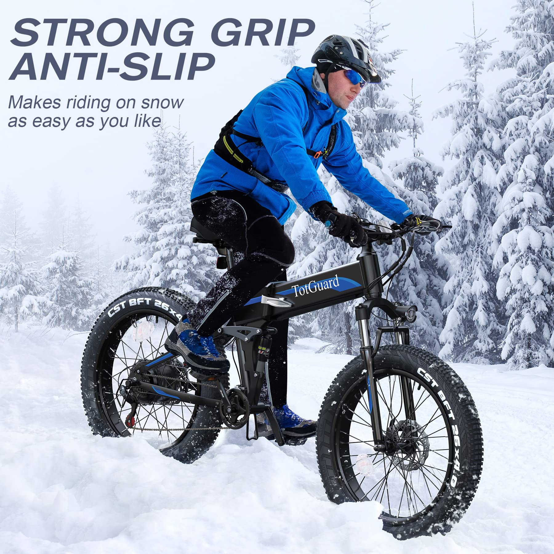 Wooken 26" x4.0 Fat Tire Electric Bike, Folding Electirc Bike for Mountain Commuter, 500W Motor 21.6 MPH, Ebikes for Adults with 48V/10.4Ah Removable Battery, Suspension Fork, 21 Speed Ebike