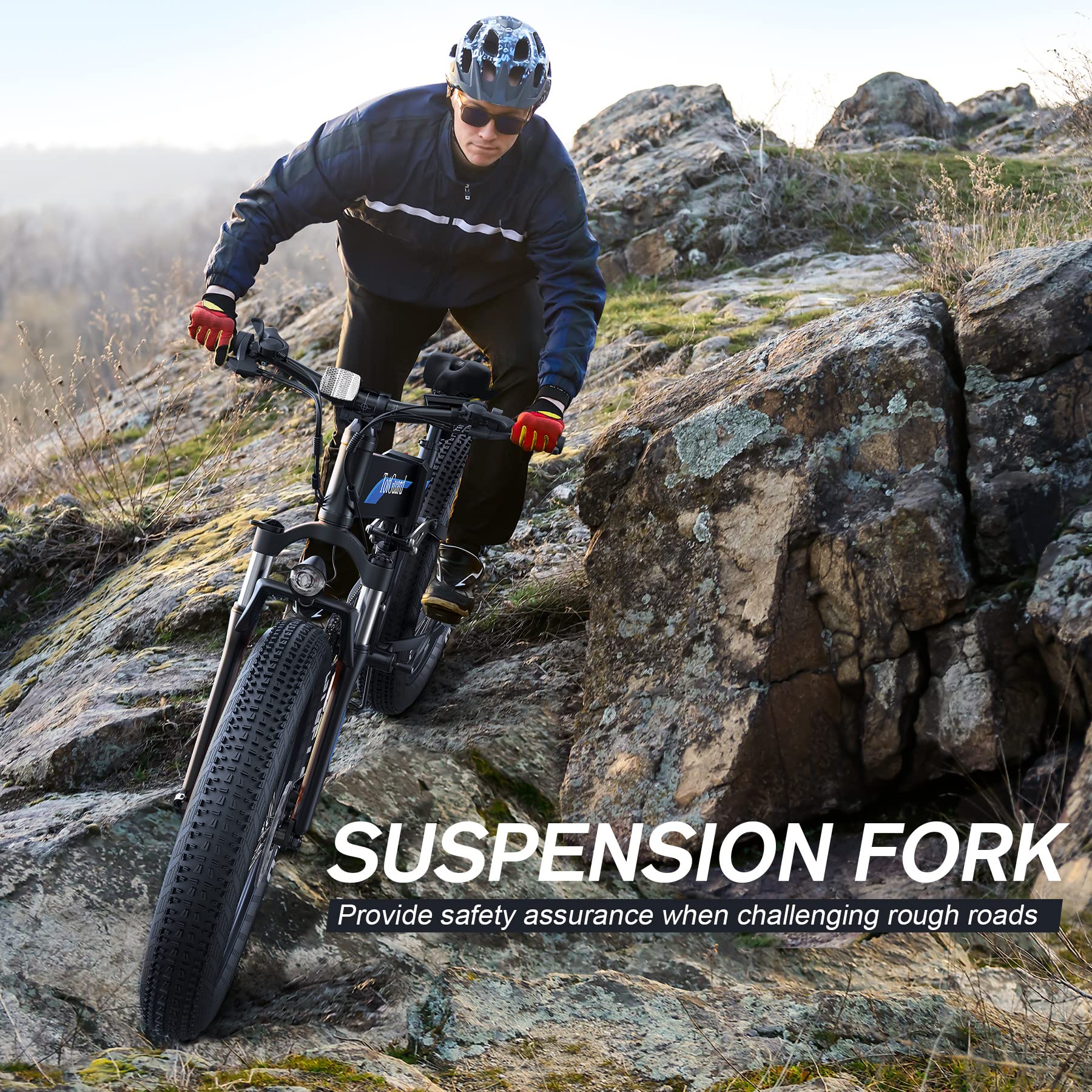 Wooken 26" x4.0 Fat Tire Electric Bike, Folding Electirc Bike for Mountain Commuter, 500W Motor 21.6 MPH, Ebikes for Adults with 48V/10.4Ah Removable Battery, Suspension Fork, 21 Speed Ebike