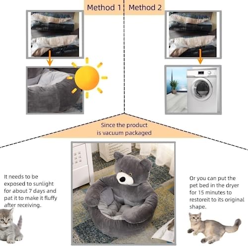 Cute Bear Hug Design Dog Cat Beds Plush Pet Beds Cuddler, Warm Soft Calming Dog Beds with Removable Washable Cover Non-Slip Bottom (Diameter 22 in, Grey)