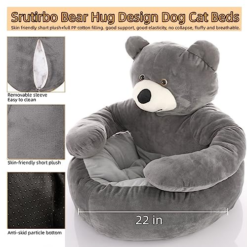 Cute Bear Hug Design Dog Cat Beds Plush Pet Beds Cuddler, Warm Soft Calming Dog Beds with Removable Washable Cover Non-Slip Bottom (Diameter 22 in, Grey)