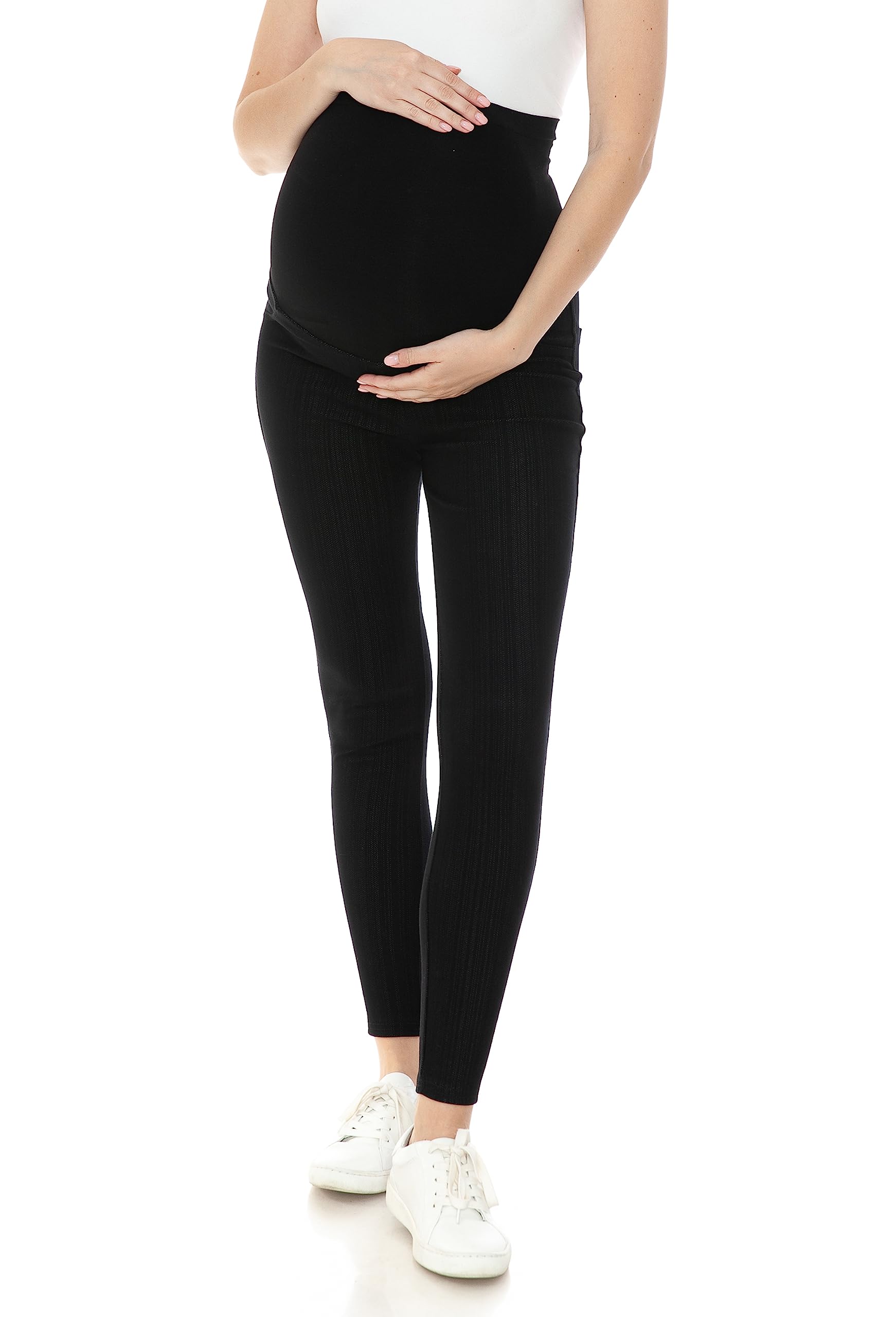 Leggings Depot Women's Maternity Jeans Pregnancy Denim Jeggings (Full Length, Black, X-Large)