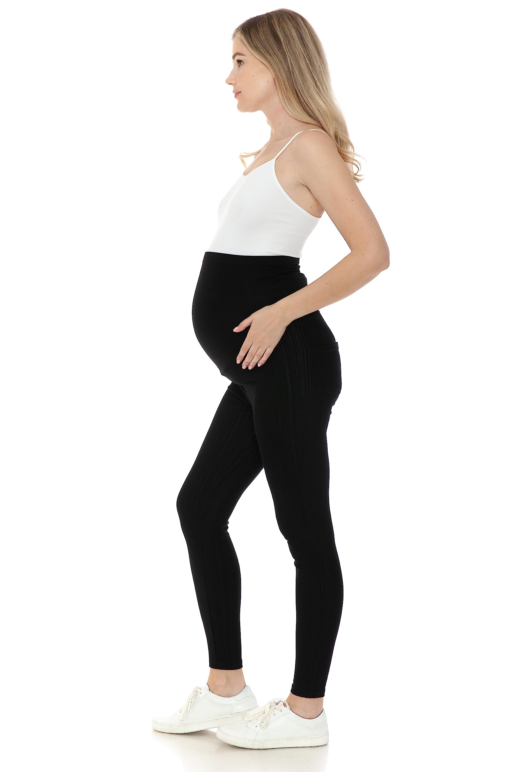 Leggings Depot Women's Maternity Jeans Pregnancy Denim Jeggings (Full Length, Black, X-Large)