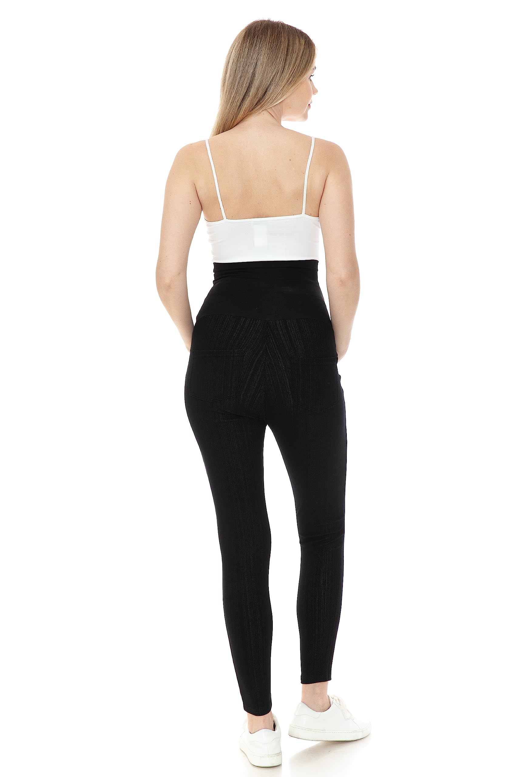 Leggings Depot Women's Maternity Jeans Pregnancy Denim Jeggings (Full Length, Black, X-Large)