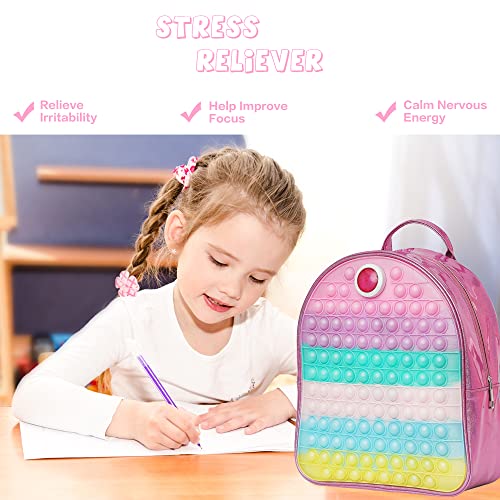 VERPALACE Fluorescent Fidget Toy Pop Backpack for Girls Birthday Gift Fidget Backpack for Kids with LED Lights Stress Relief ,Suitable for Button Cell Ithium Cell CR1220 3V (Batteries not Included)