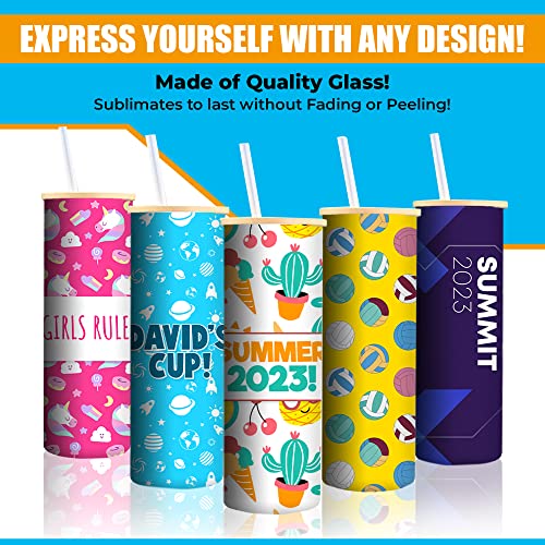 MHM Sublimation Glass Blank Tumbler Skinny Frosted 20oz and 25oz with Bamboo Lid and Straw (Sky Blue, 20oz)