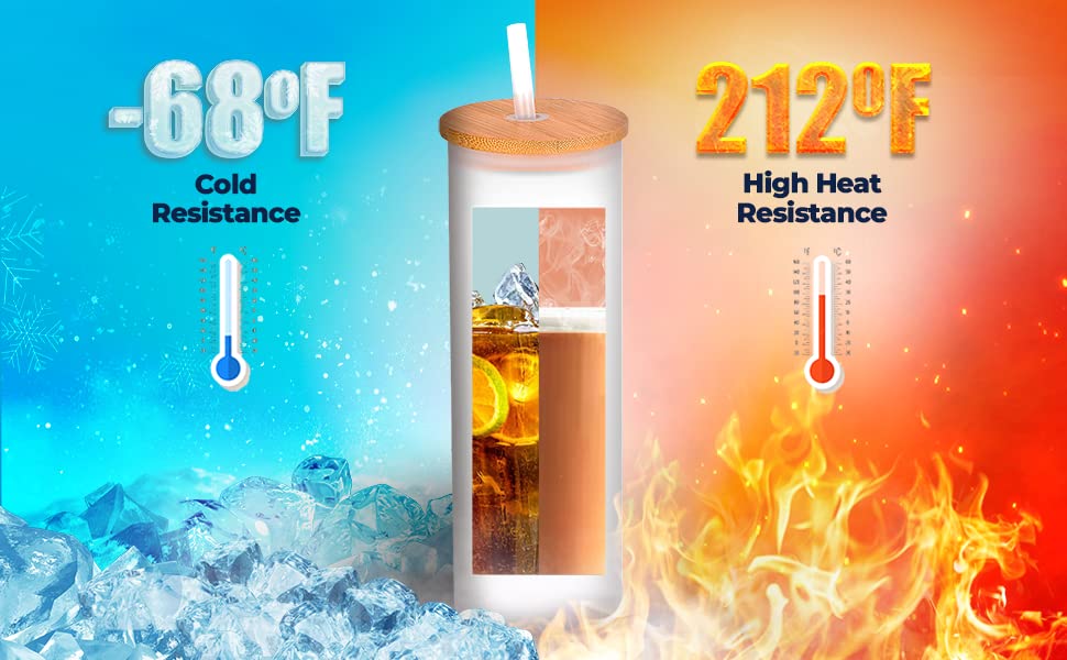 MHM Sublimation Glass Blank Tumbler Skinny Frosted 20oz and 25oz with Bamboo Lid and Straw (Sky Blue, 20oz)