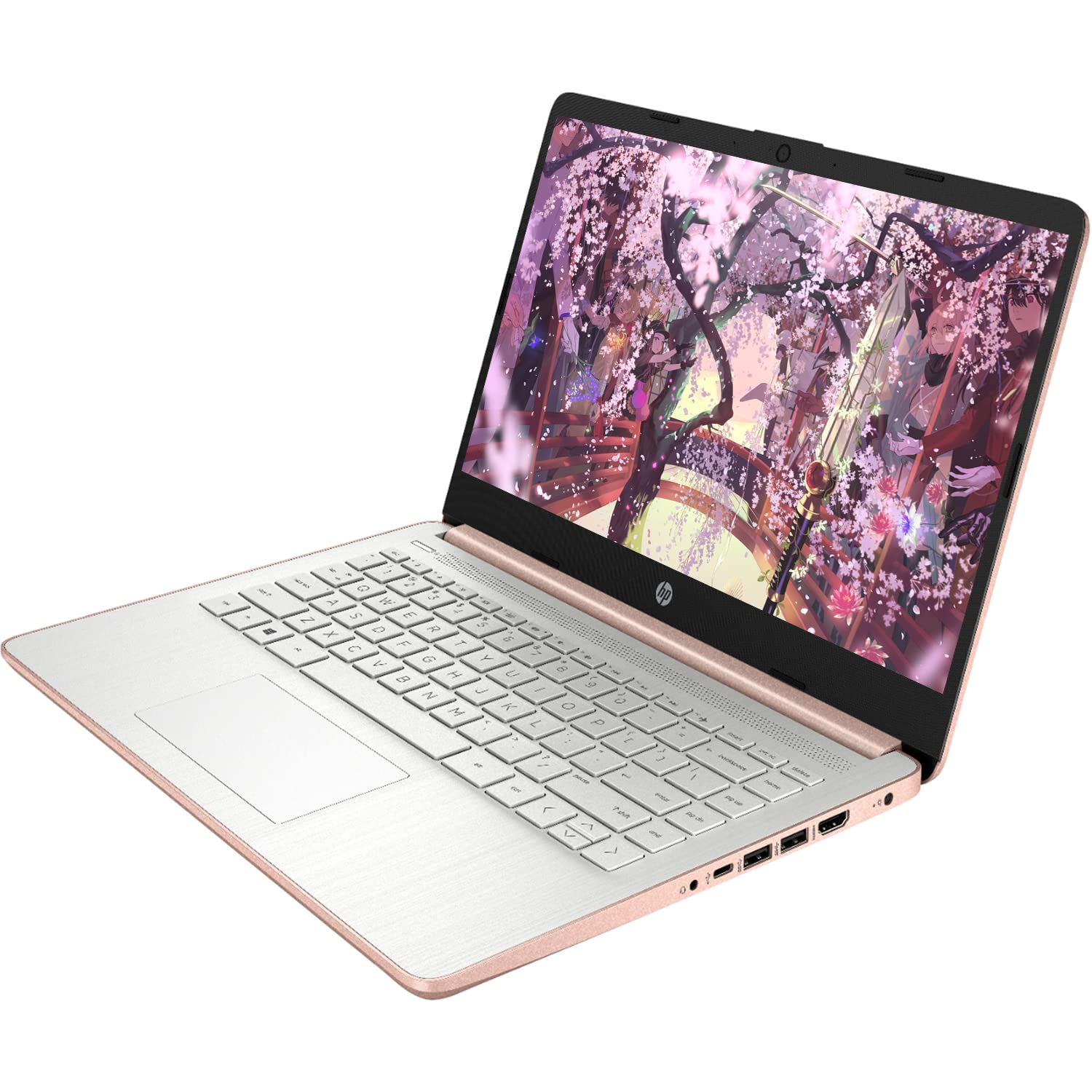 HP Premium 14-inch HD Thin and Light Laptop, Intel Dual-Core Processor, 32GB RAM, 64GB Storage, Long Battery Life, Webcam, Bluetooth, HDMI, Wi-Fi, Rose Gold, Windows 11 + 1 Year Microsoft 365