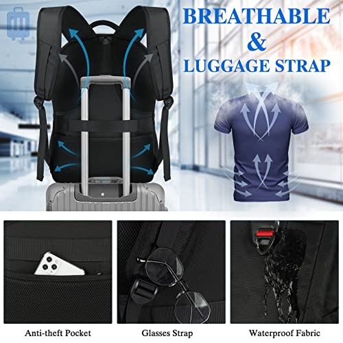 Travel Laptop Backpack 17 Inch Extra Large Backpack for Men Waterproof College School Backpack 17.3 TSA Friendly Travel Backpack with USB Charging Plug Mens Backpack Computer Backpack Black 45L