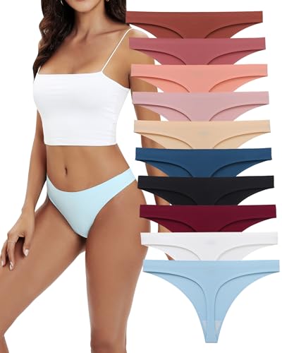 SweetSnow Womens Thong Underwear, Seamless Underwear for Women, Pack of 10 Thongs, No Show Athletic Panties, Gym Underwear Women Love, Black Thong Included, Multicolor, Size S