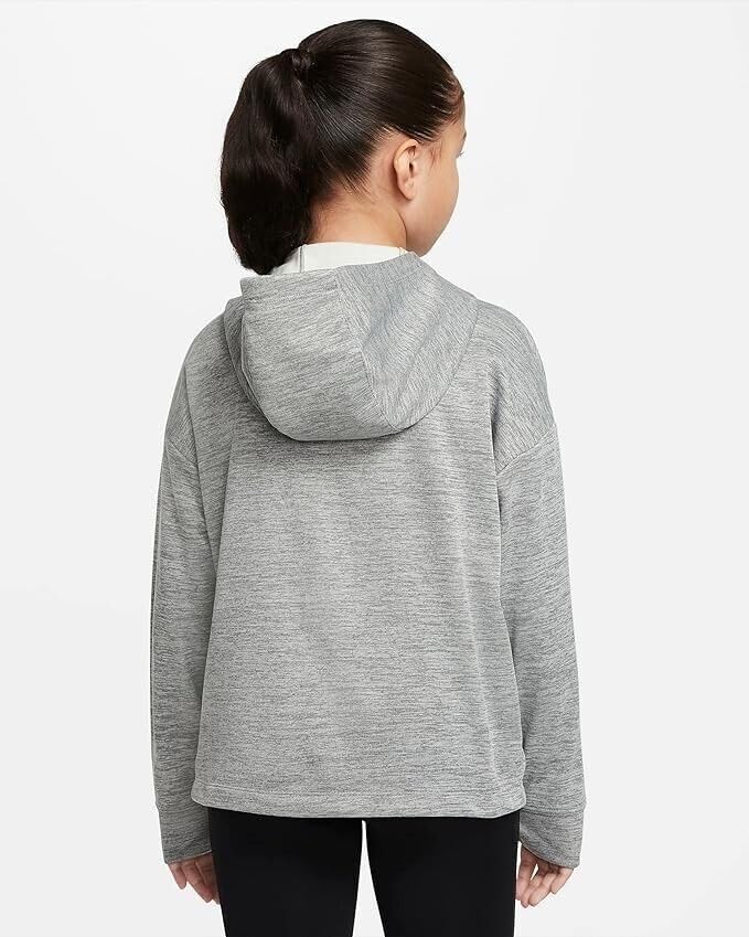 Nike Therma-FIT Big Kids' (Girls') Pullover Hoodie Black Heather (as1, alpha, s, regular, Standard, Black Heather, Small)