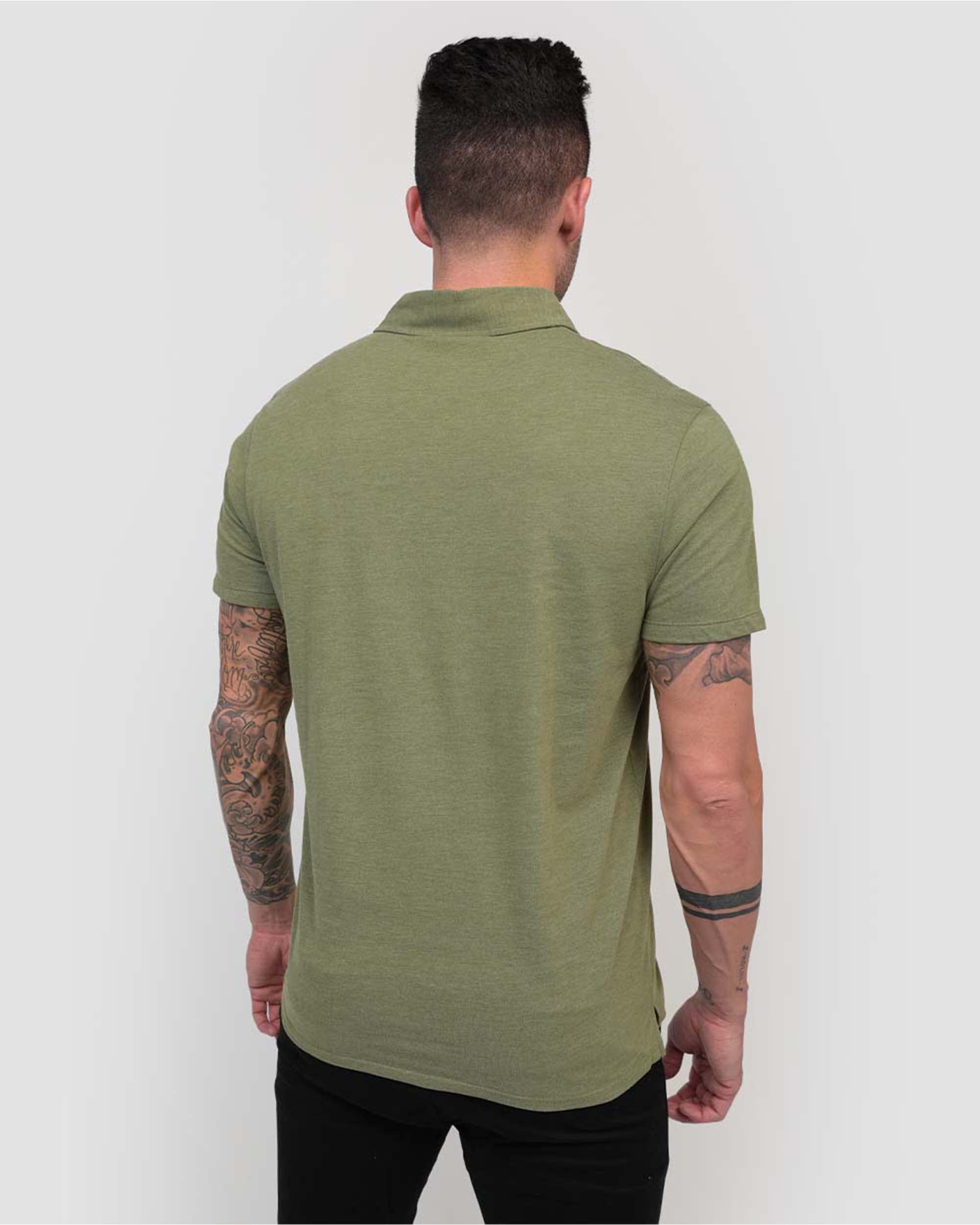 INTO THE AM Essential Polo Shirts for Men - Modern Fit Collared Shirt Men Fitted Short Sleeve Classic Golf Collar Shirts (Olive Green, 3X-Large)