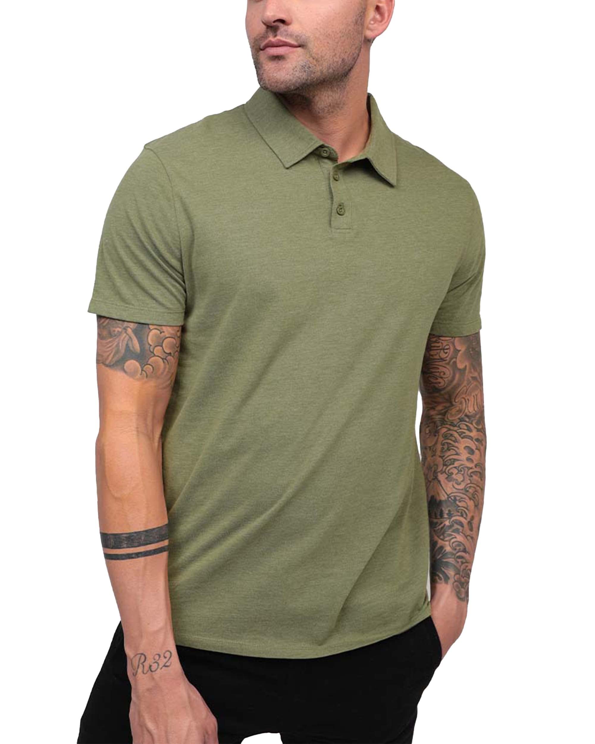 INTO THE AM Essential Polo Shirts for Men - Modern Fit Collared Shirt Men Fitted Short Sleeve Classic Golf Collar Shirts (Olive Green, 3X-Large)