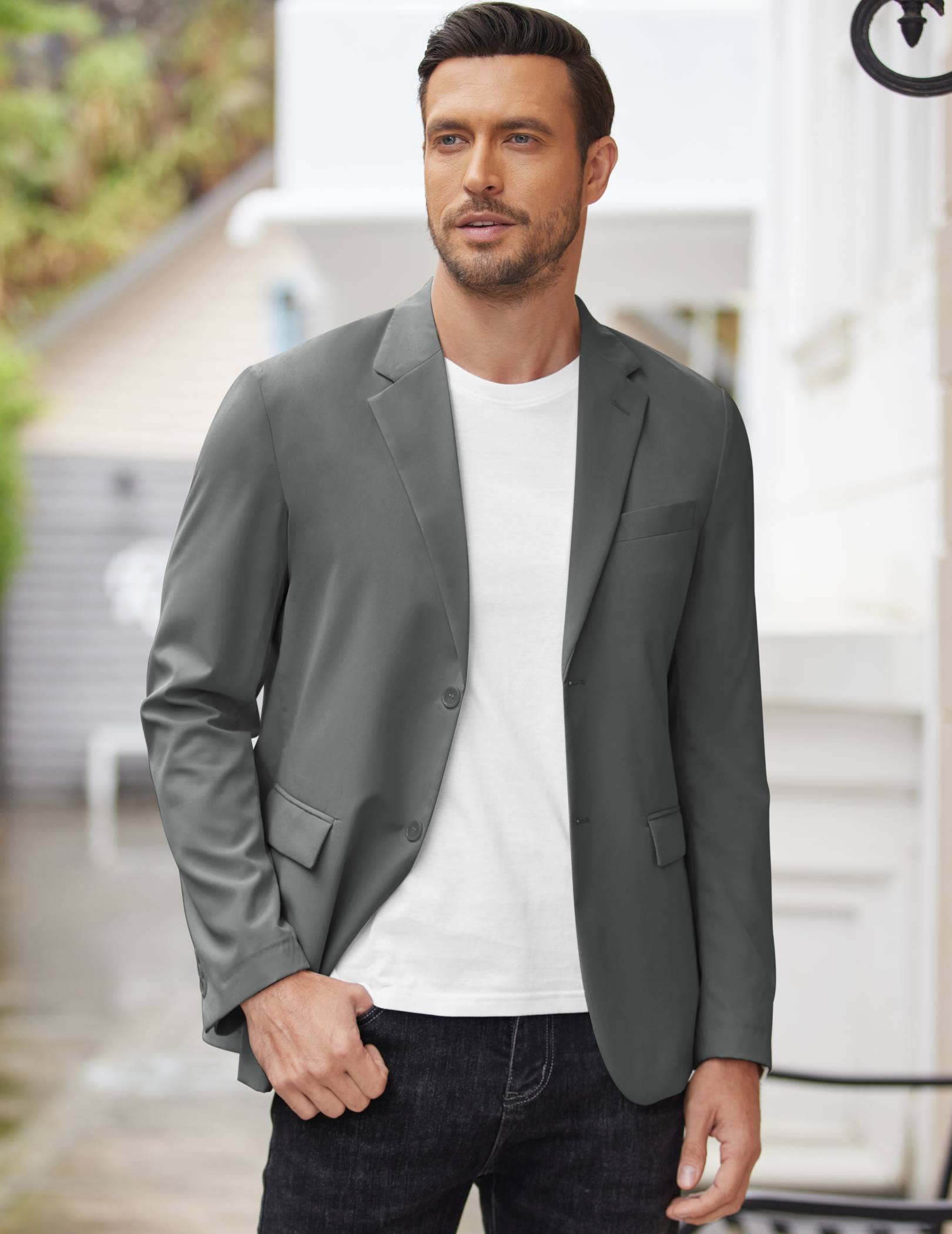 COOFANDY Men’s Casual Blazer Jackets Two Button Lightweight Slim Fit Sports Coat Grey