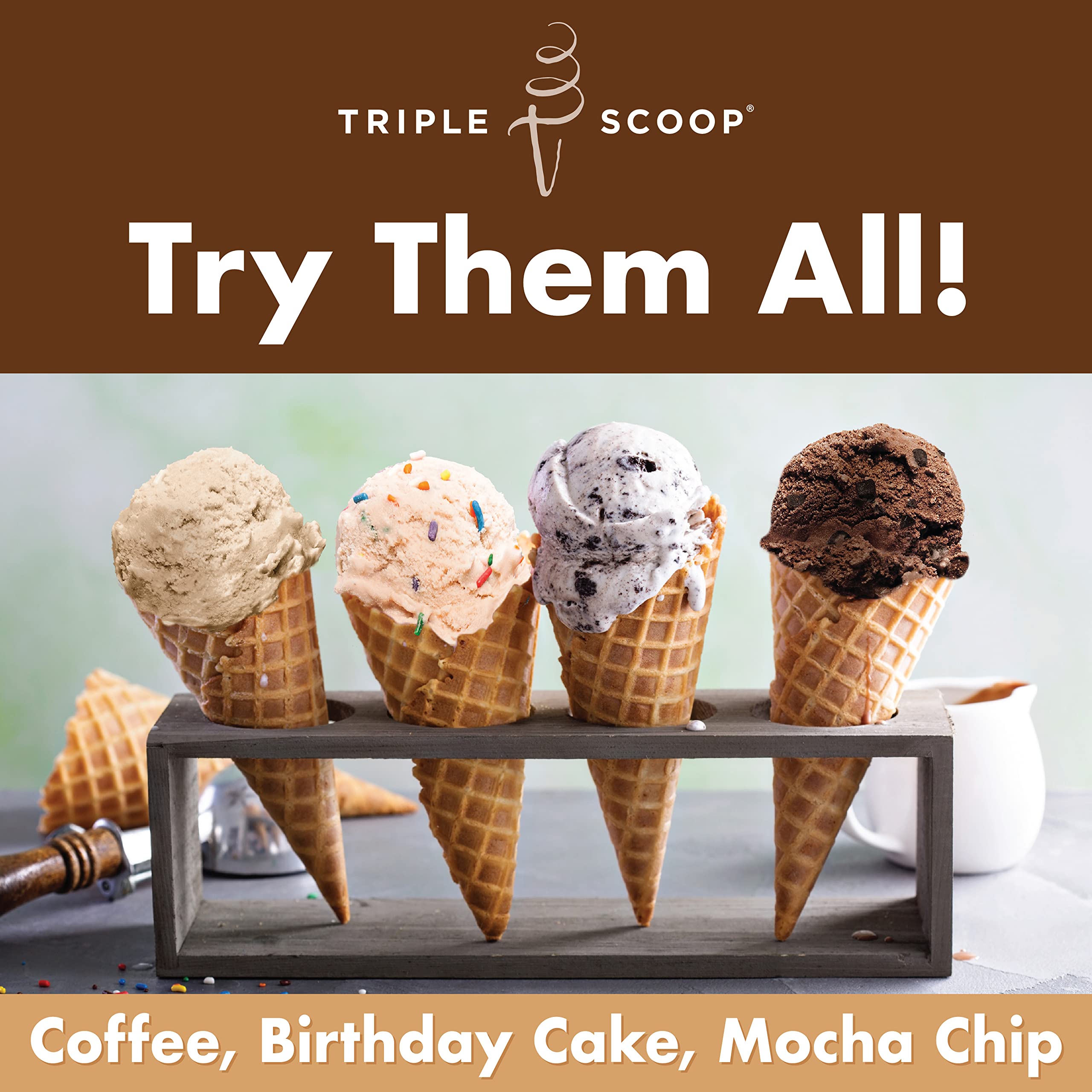 Triple Scoop Ice Cream Mix, Starter for use with Home Ice Cream Maker, Non-Gmo, No Artificial Colors or Flavors, Ready in Under 30 Mins (1, Coffee)