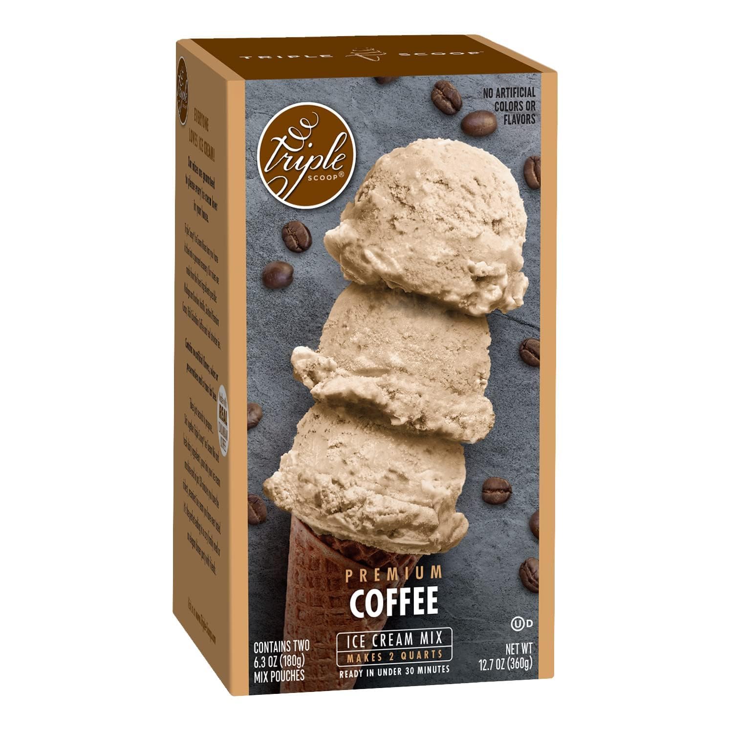 Triple Scoop Ice Cream Mix, Starter for use with Home Ice Cream Maker, Non-Gmo, No Artificial Colors or Flavors, Ready in Under 30 Mins (1, Coffee)