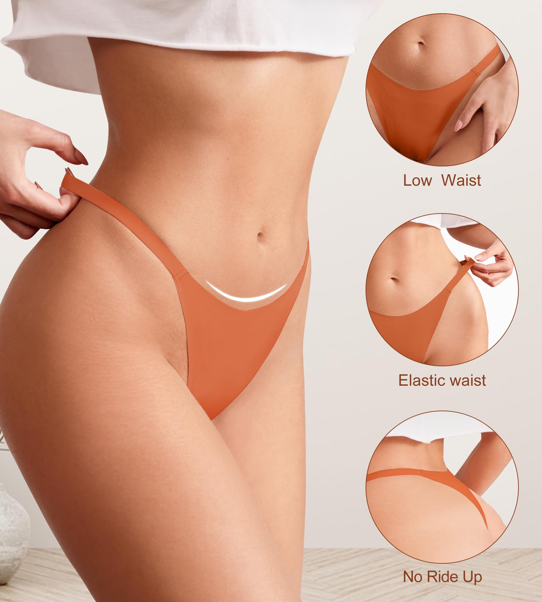 DEANGELMON Seamless G-string Thongs for Women - No Show Thong Underwear Low Rise Stretch Panties Workout Pack (8P1,XL-NEW)