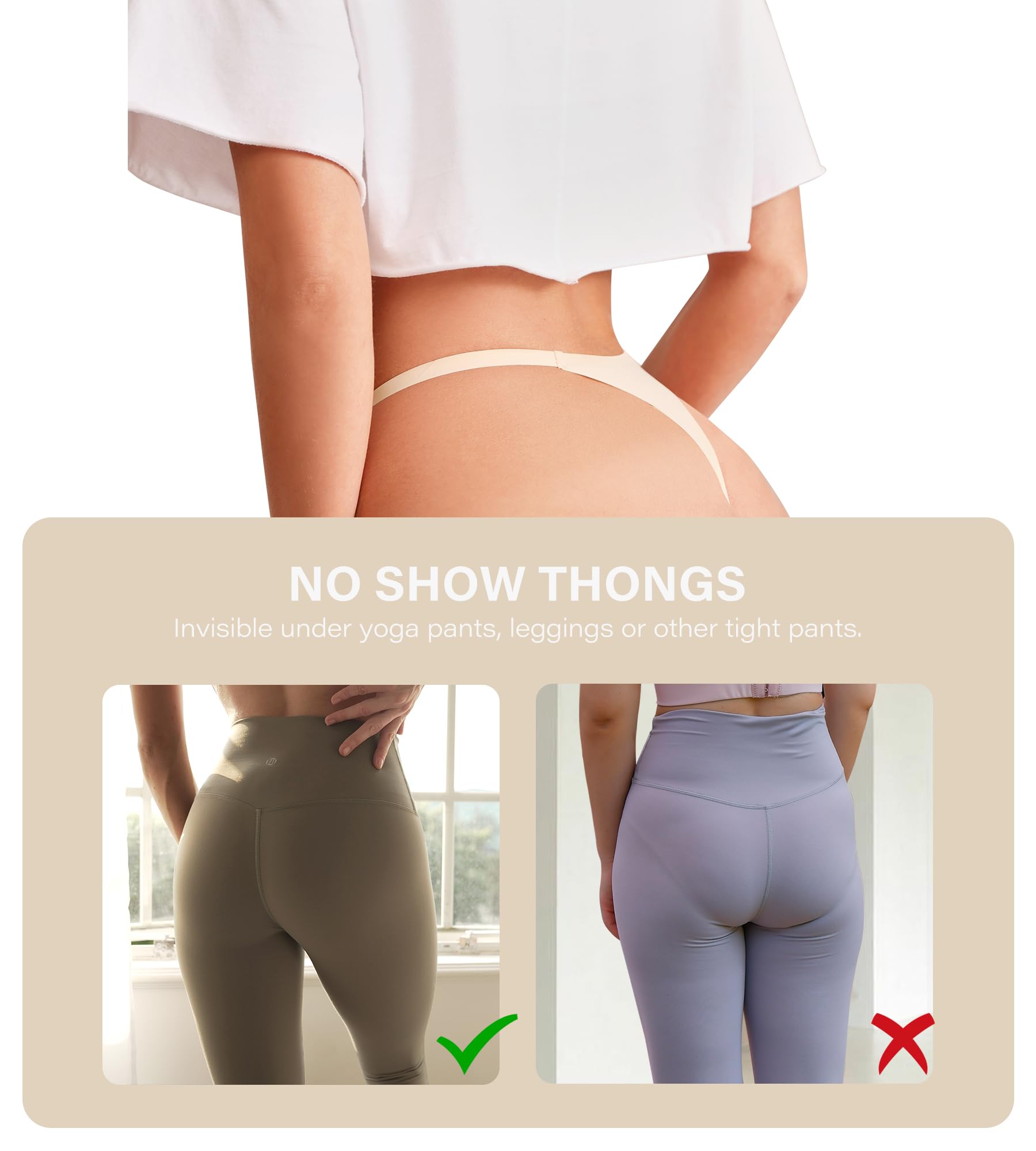 DEANGELMON Seamless G-string Thongs for Women - No Show Thong Underwear Low Rise Stretch Panties Workout Pack (8P1,XL-NEW)