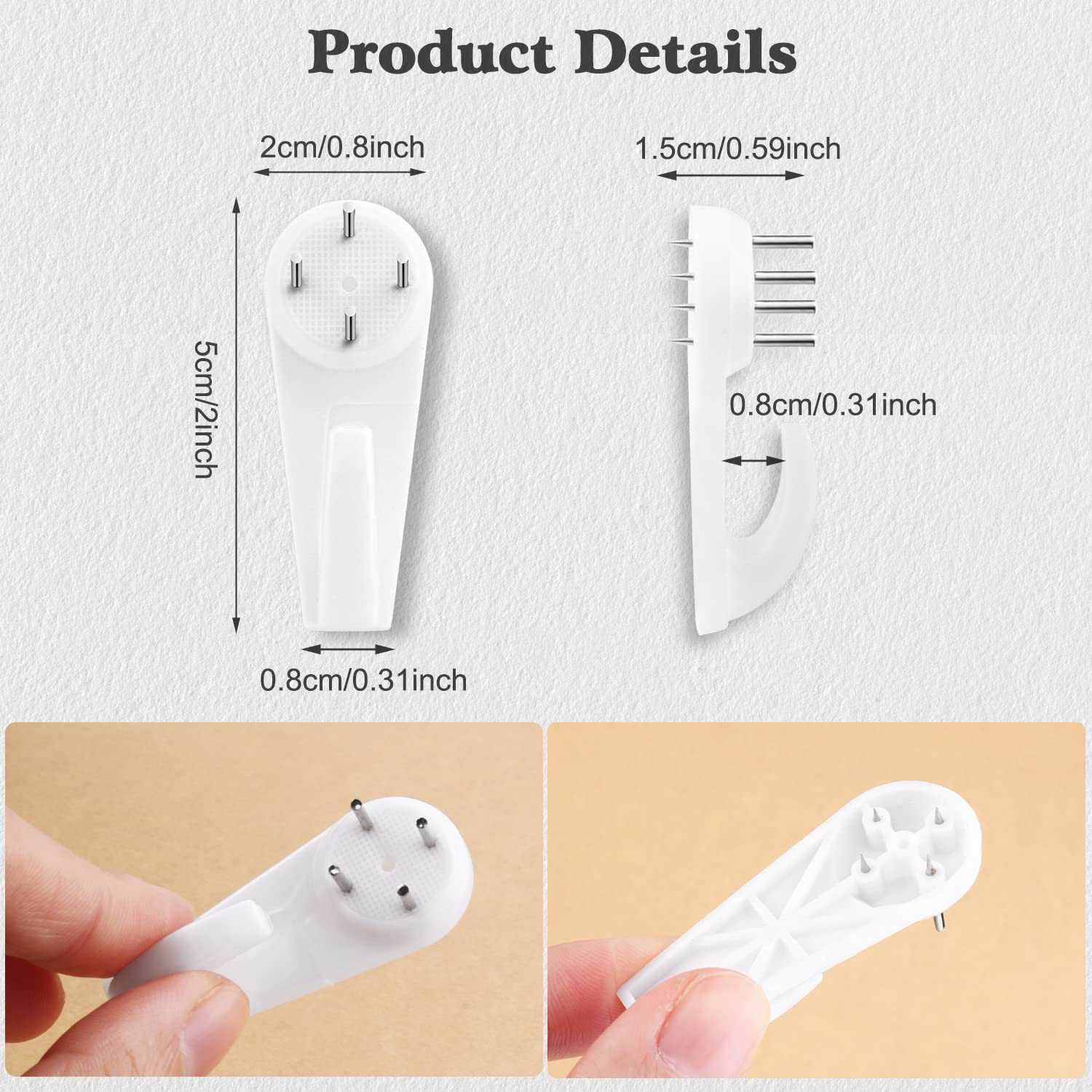 35 Pieces 2" Plastic Hardwall Hanger Hook Picture Hanging Kits Invisible Nail Wall Mount Non-Trace Hooks for Hardware Concrete Walls Photo Frame Clock